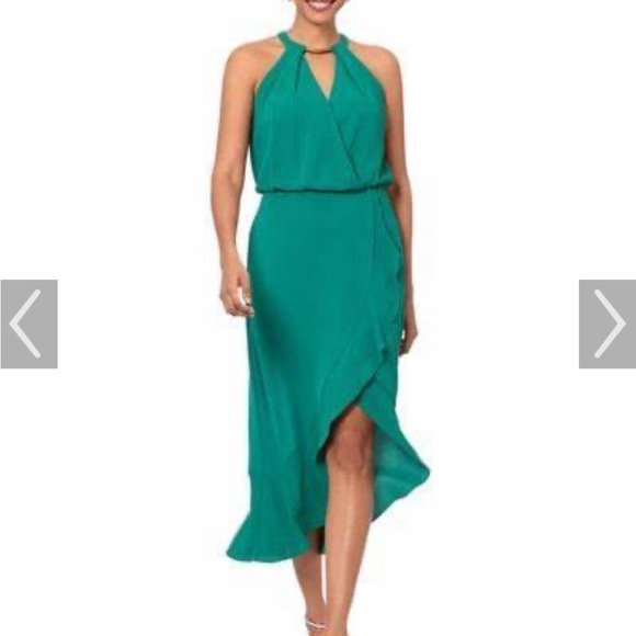 Xscape | Dresses | Xscape Green High Low Halter Gown For Weddings ...
